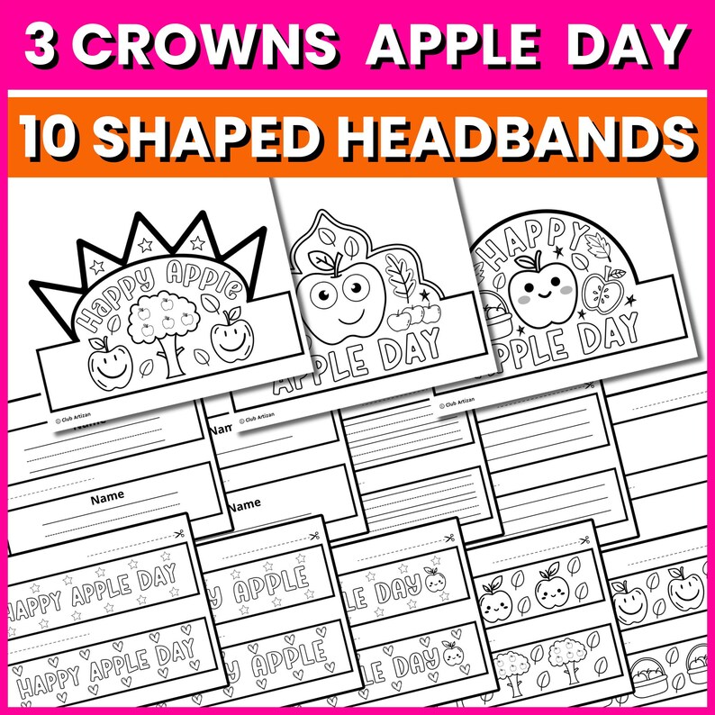 Apple Day Hat Crown Craft, Apple Hat Headband Coloring Pages, Fall ...
