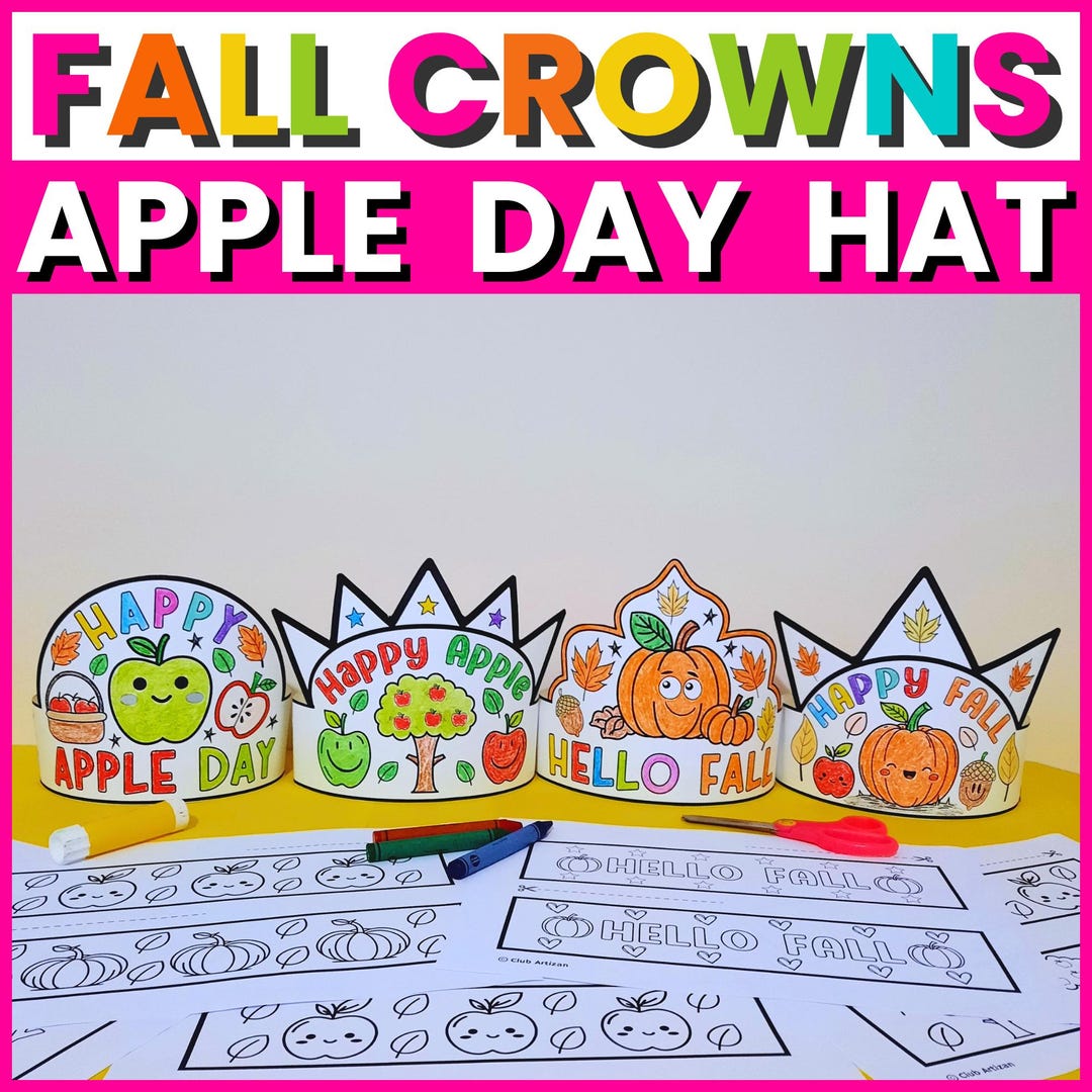 First Day of Fall Crown Hat Craft, Apple Day Hat Coloring Pages ...
