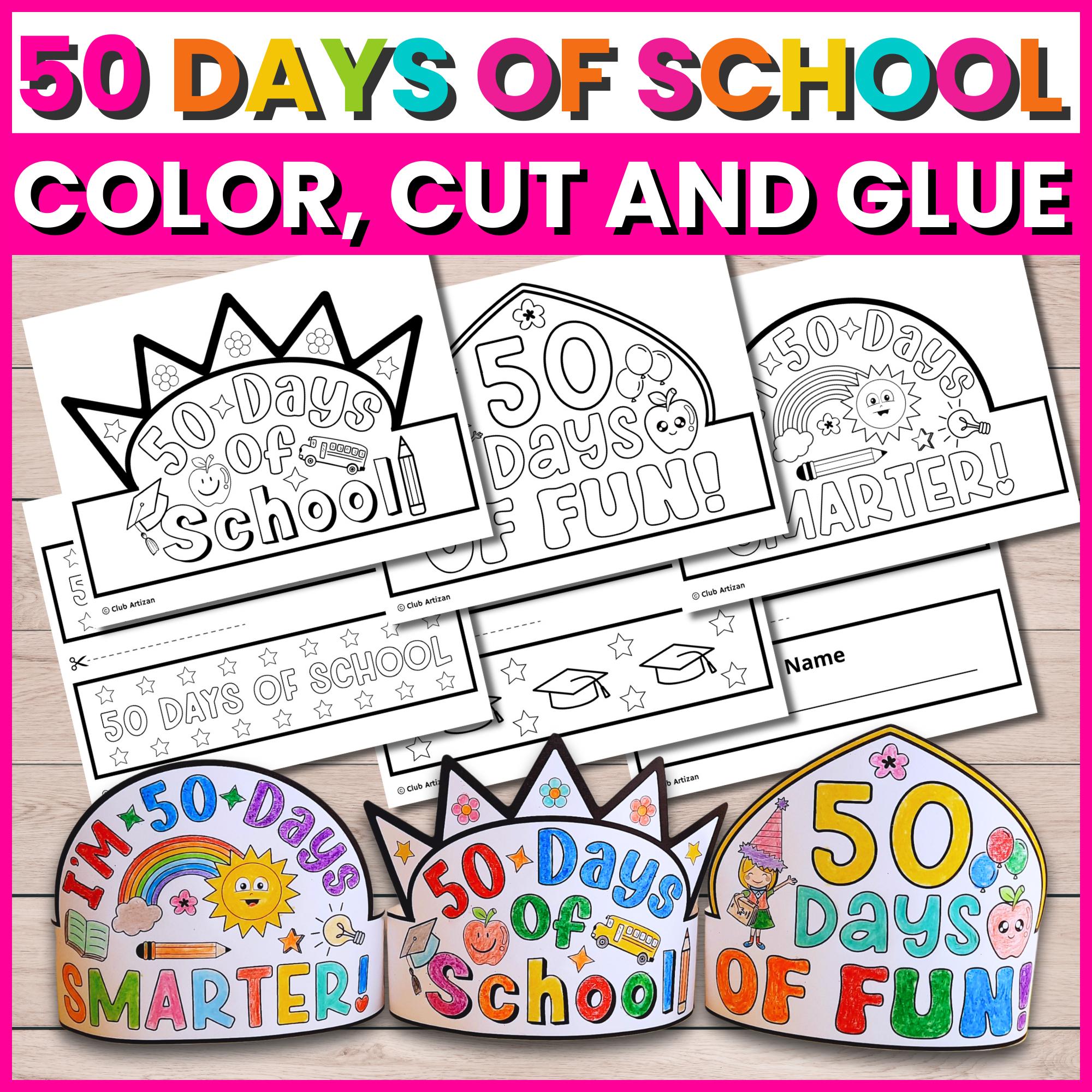 50th Day of School Hat Crown Craft, 50 Days of School Headbands ...