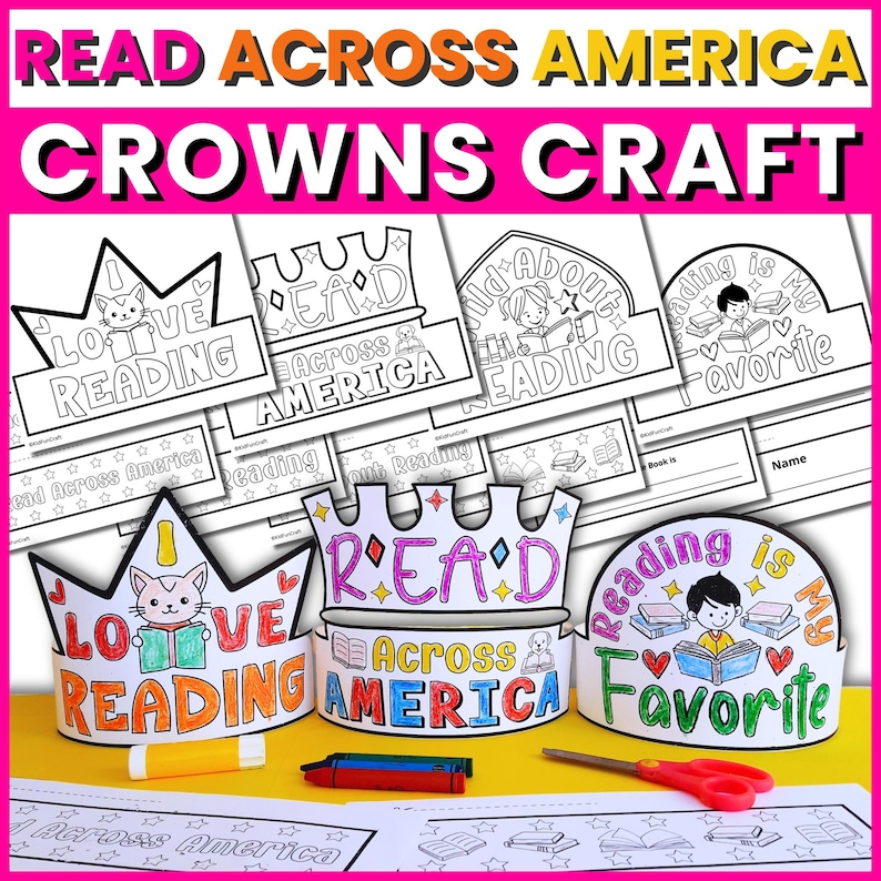 Read Across America Day Crown Craft, Reading Hat Headbands Coloring ...