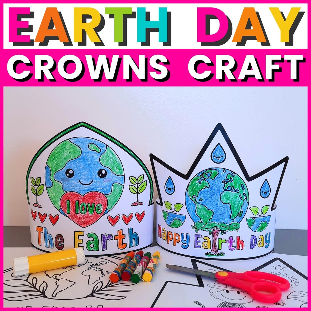 Earth Day Crown Craft, Printable Paper Hat Headband, Kids Coloring ...