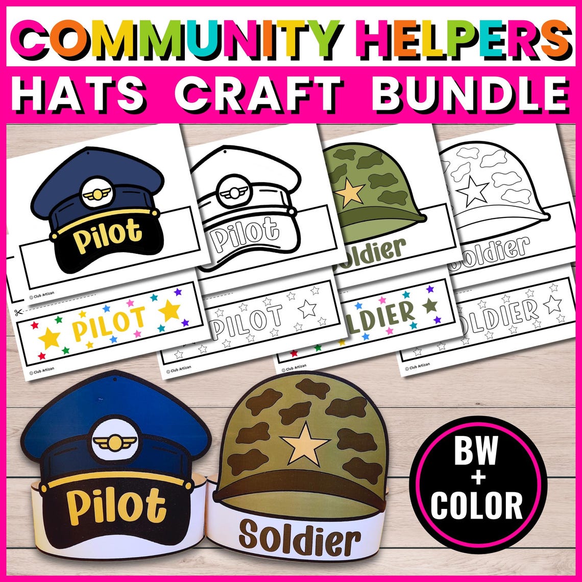 Community Helpers Hats Crowns Craft: Firefighter, Police Officer, Pilot ...