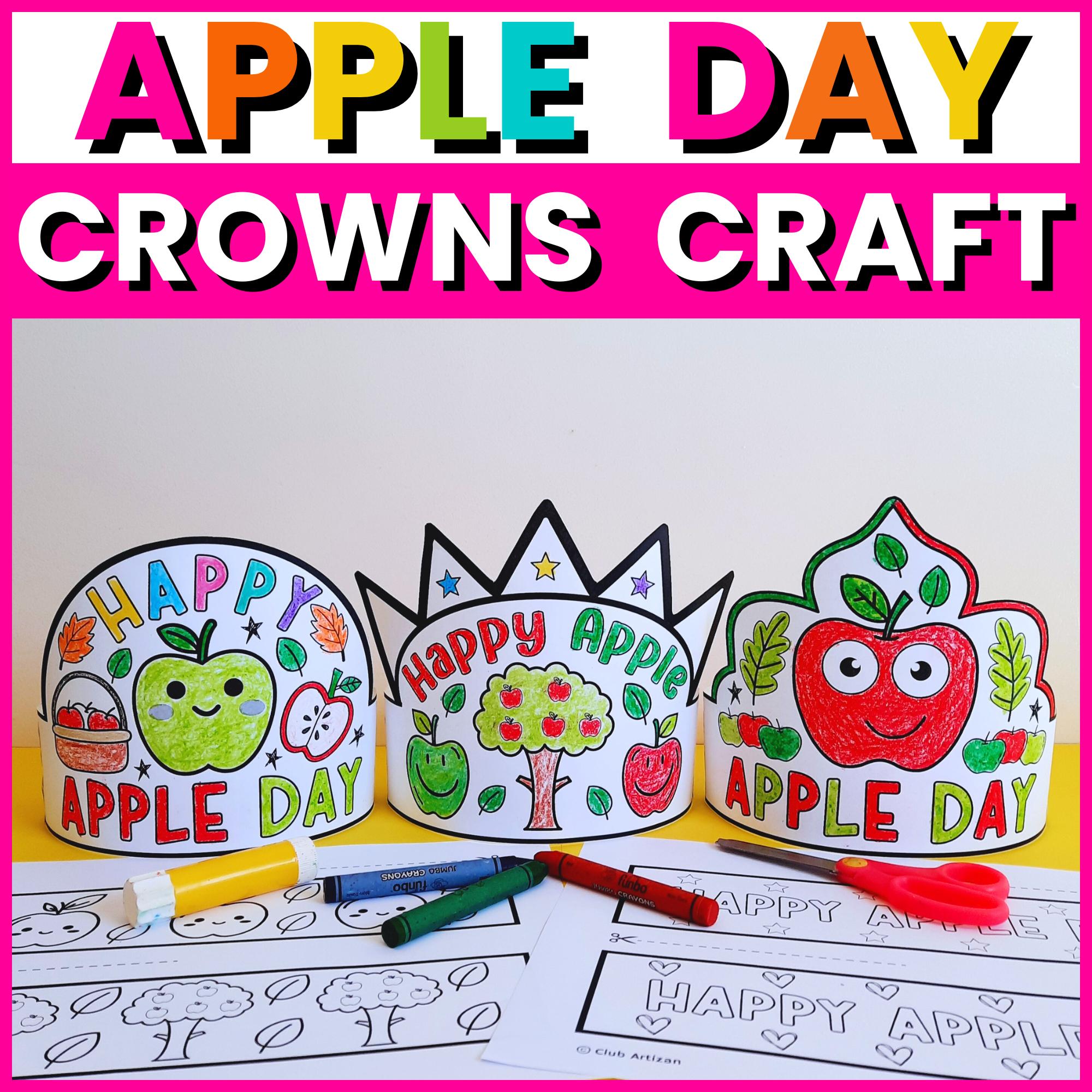 Apple Day Hat Crown Craft, Apple Hat Headband Coloring Pages, Fall ...