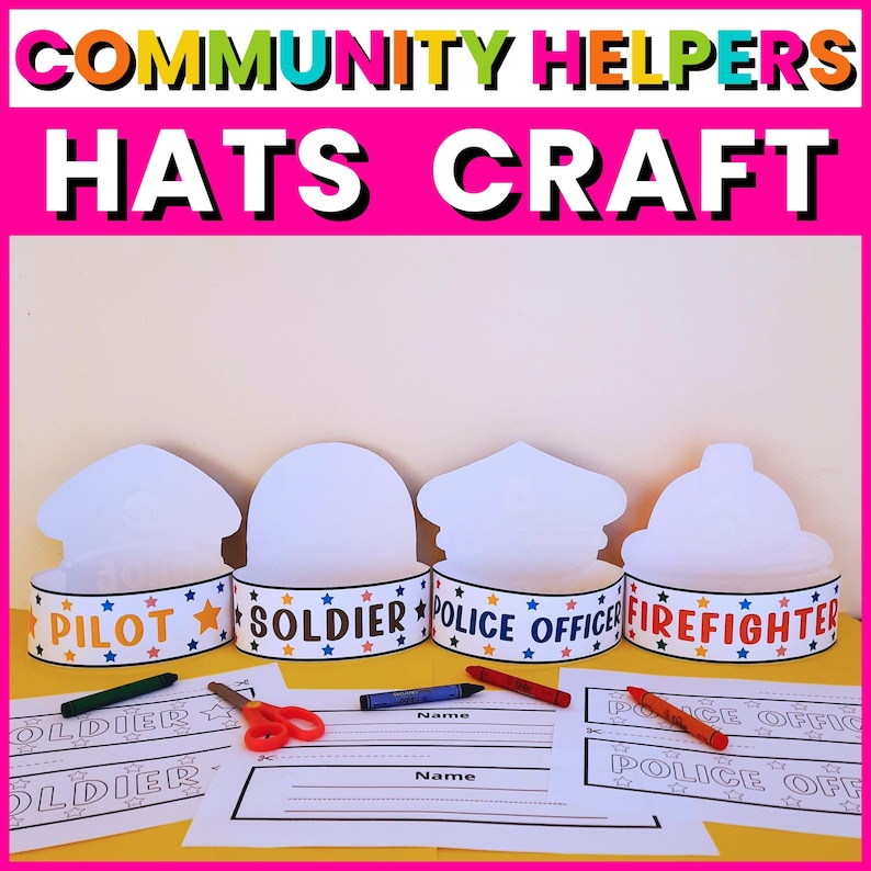 Community Helpers Hats Crowns Craft: Firefighter, Police Officer, Pilot ...