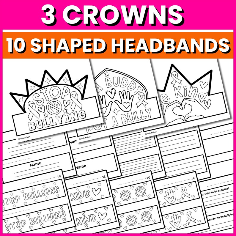 Bullying Prevention Month Crown Hat Craft, Anti Bullying Coloring Pages ...