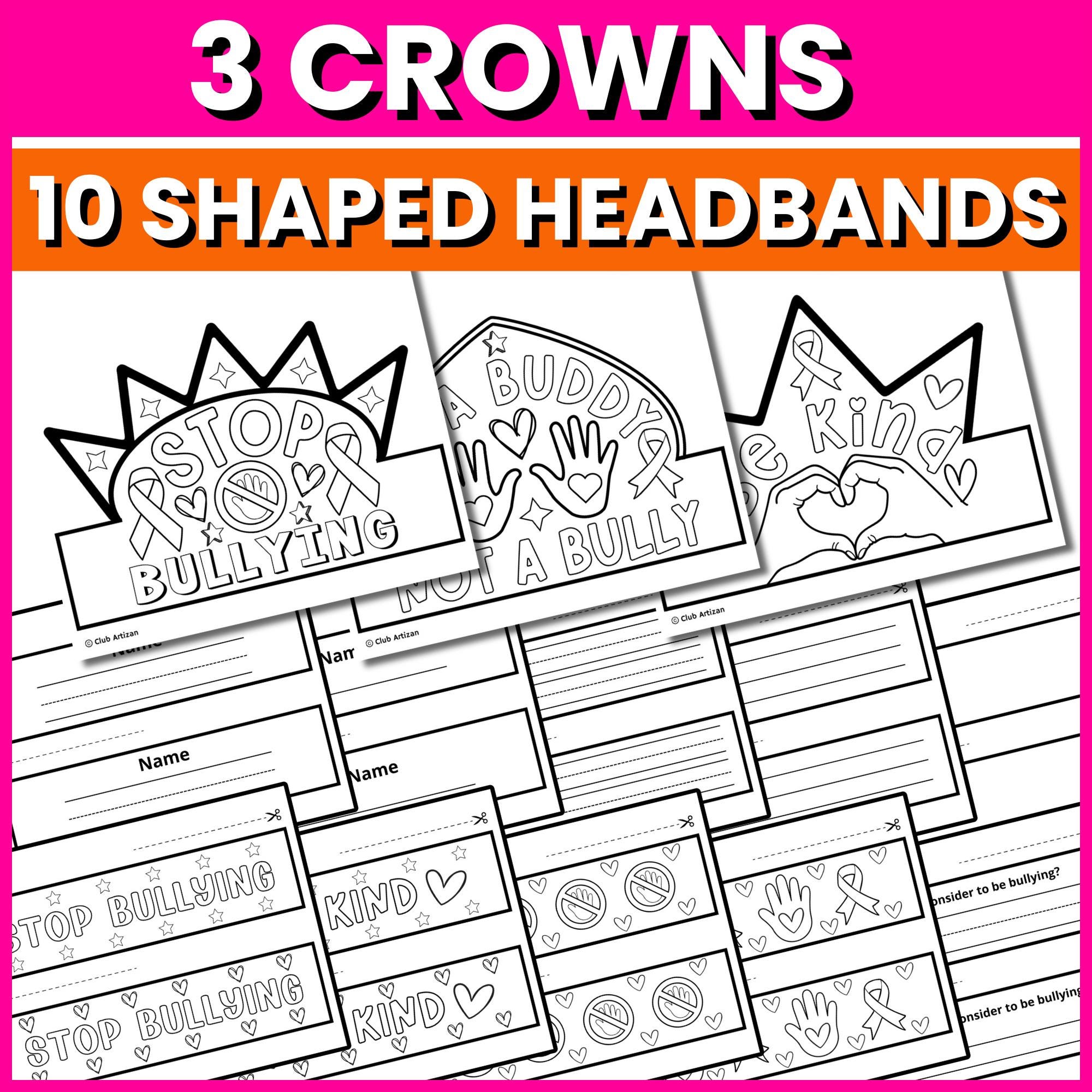 Bullying Prevention Month Crown Hat Craft, Anti Bullying Coloring Pages ...