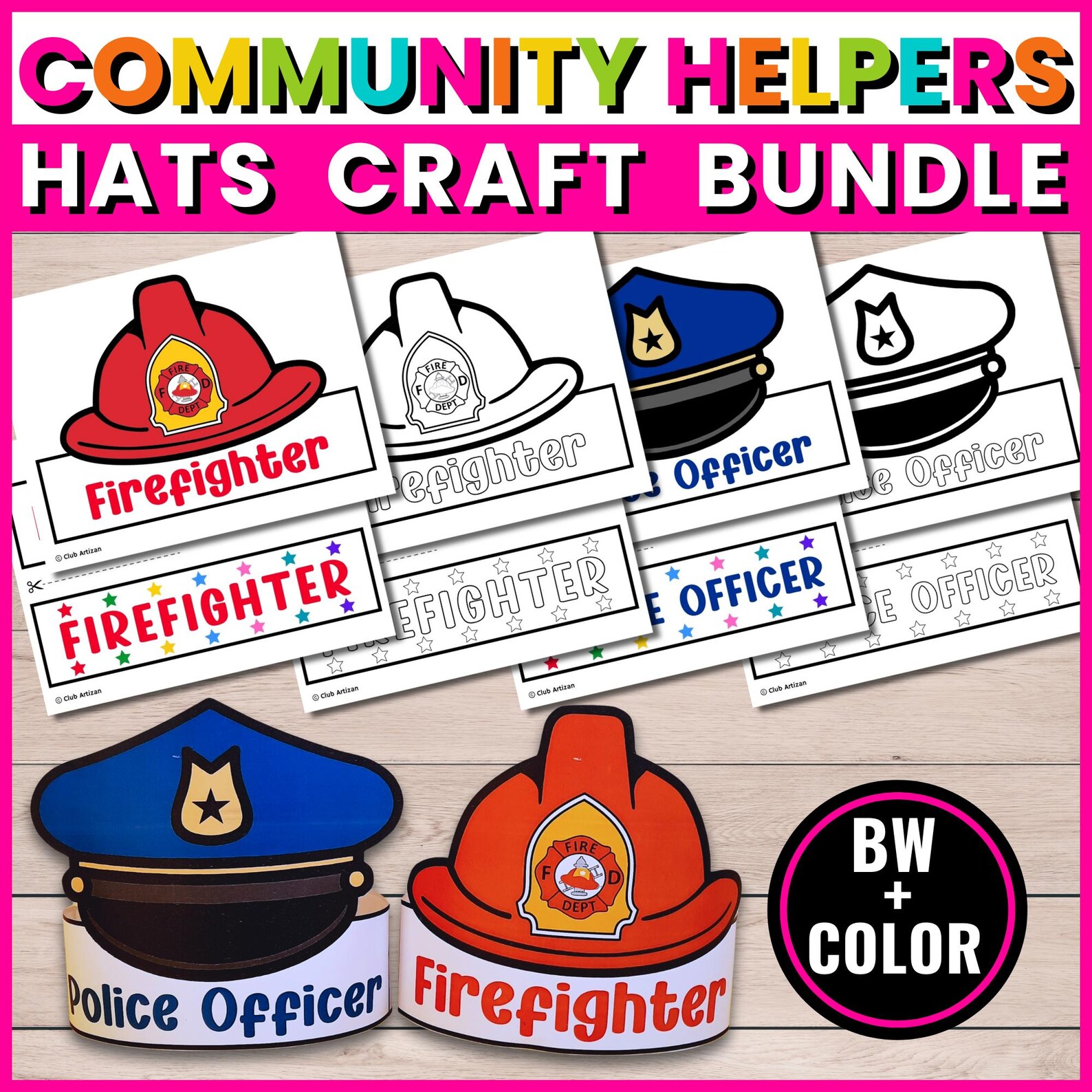 Community Helpers Hats Crowns Craft: Firefighter, Police Officer, Pilot ...