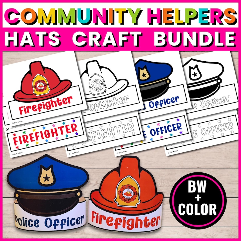 Community Helpers Hats Crowns Craft: Firefighter, Police Officer, Pilot ...