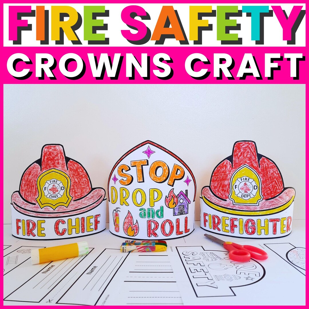 Fire Safety Week Crafts : Firefighter Helmet Hat Crown, Fire Prevention ...