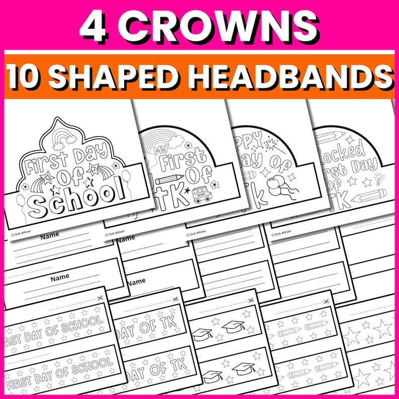 First Day of TK Crown Craft, TK Hat Headband Coloring Pages Activity ...