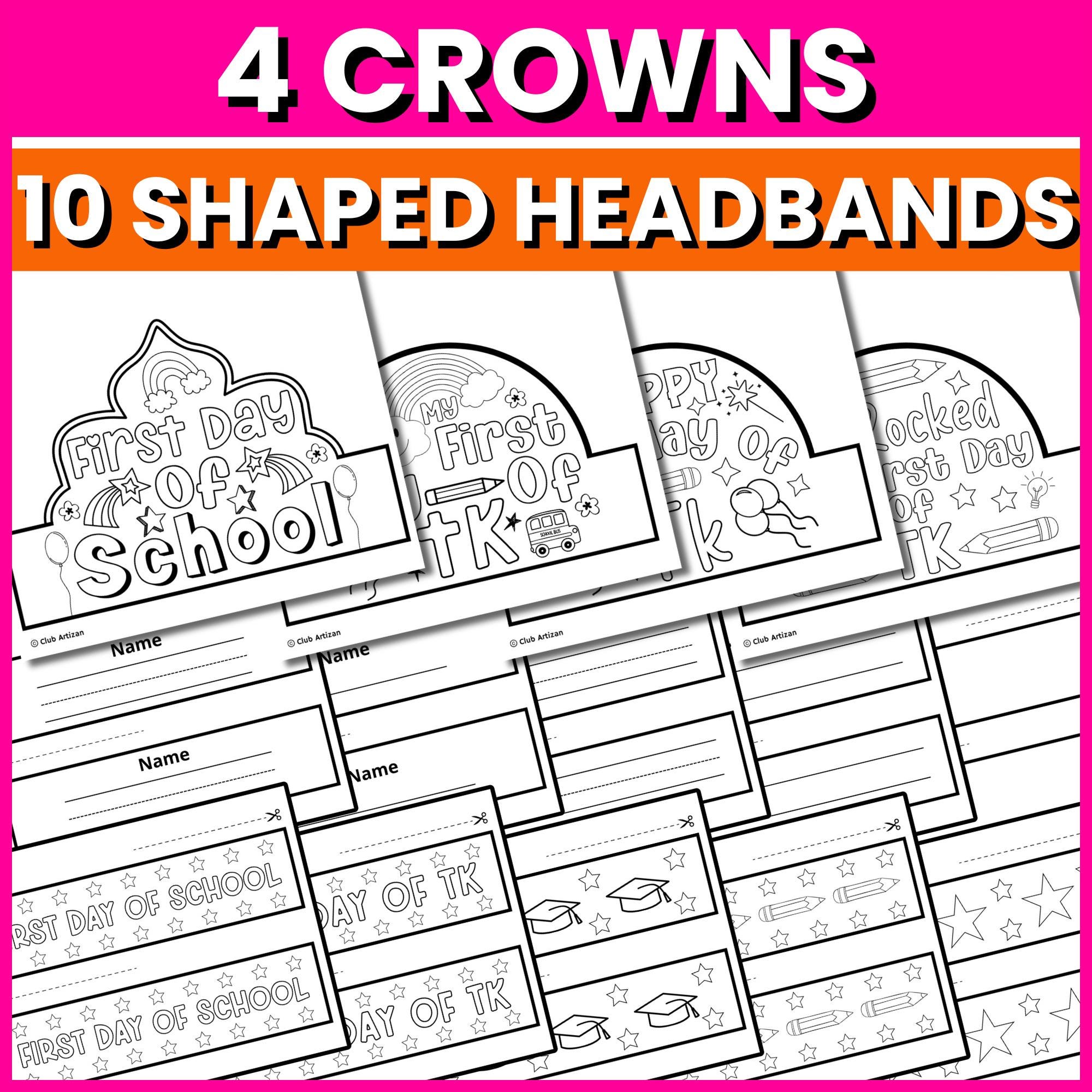 First Day of TK Crowns Printables Craft, Happy First Day of School Hat ...