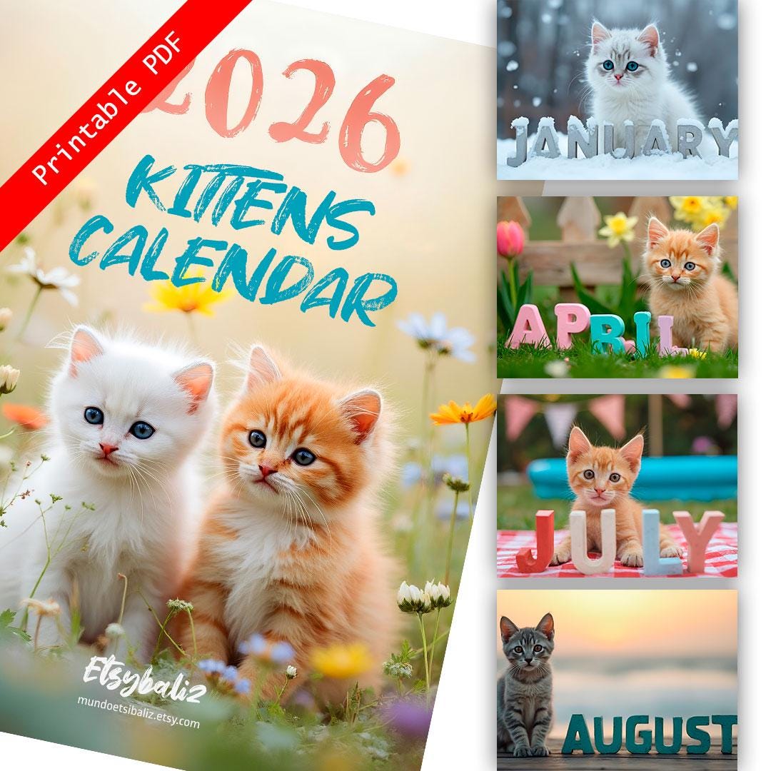 2026 Kittens Calendar. Cute Kittens, Perfect Gift for Kitten Lovers - Etsy