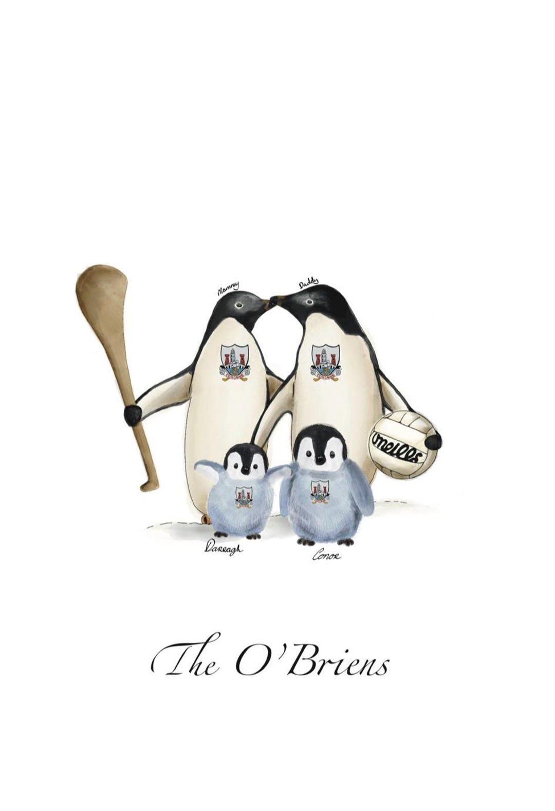 Custom Penguin Family Portrait With Irish Crests (digital Download) - Etsy