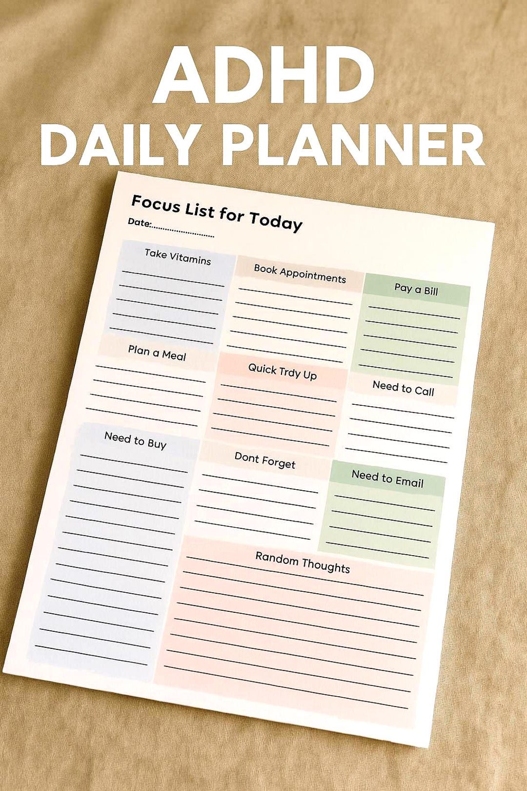 Daily Planner for Adults & Teens | Printable Pastel Focus Organizer ...