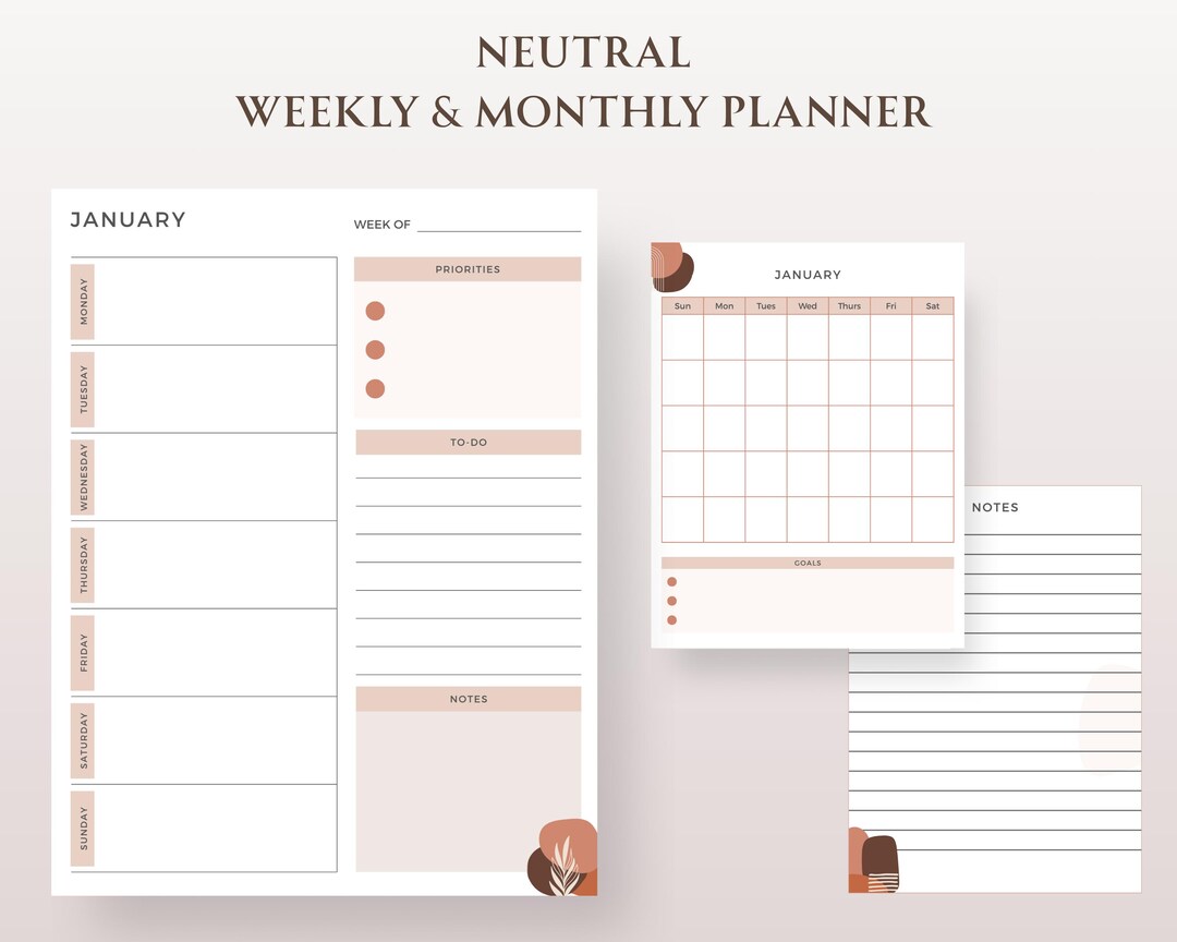 Neutral Weekly & Monthly Planner Set (printable + Digital PDF) - Etsy
