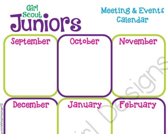 Junior Girl Scout Birthday Calendar Troop Fillable Printable | Etsy