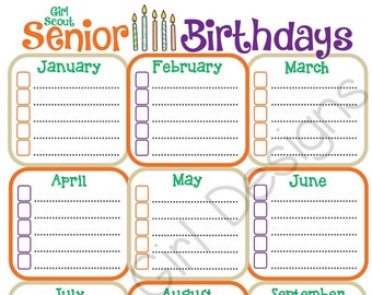 Ambassador Birthday Calendar Girl Scouts Editable Printable | Etsy