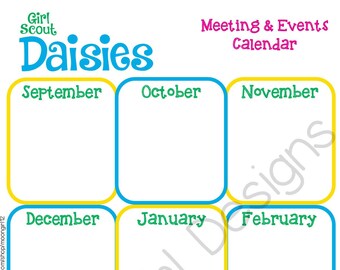 Brownie Girl Scout Birthday Calendar Troop Fillable Edit | Etsy
