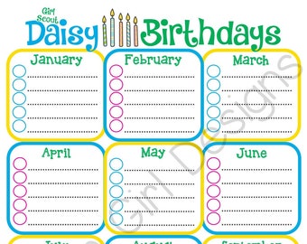 Brownie Girl Scout Birthday Calendar Troop Fillable Edit | Etsy