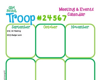 Brownie Girl Scout Yearly Troop Calendar Fillable Edit | Etsy