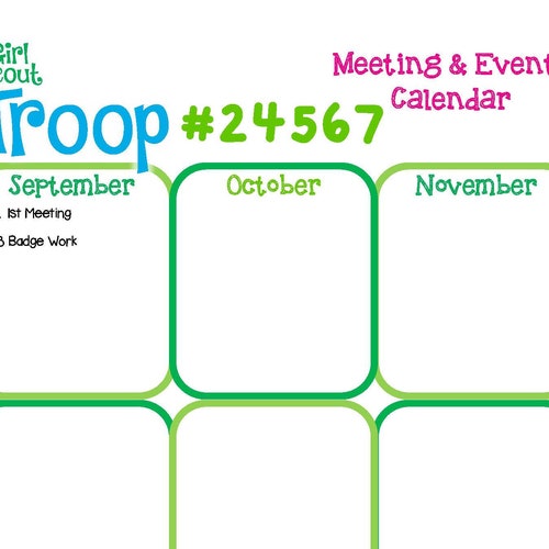 Troop Birthday Calendar Girl Scouts Fillable Customize Edit - Etsy