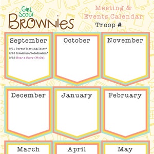 Brownie Girl Scout Yearly Troop Calendar Fillable Edit - Etsy