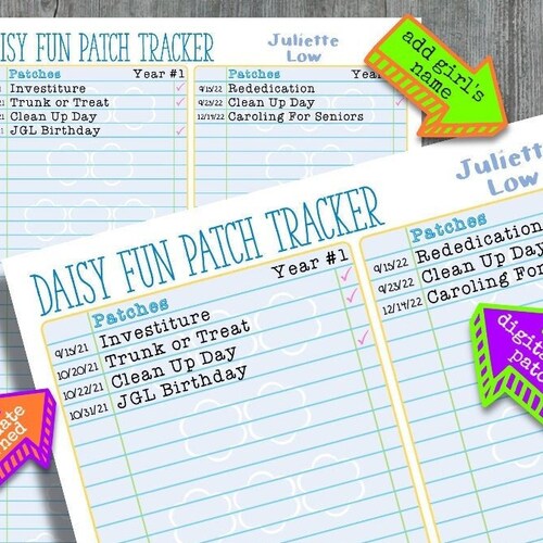Daisy Girl Scout FUN PATCH Tracker Checklist Chart Fillable - Etsy