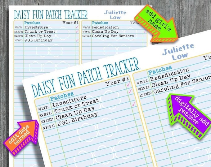 Daisy Girl Scout FUN PATCH Tracker Checklist Chart Fillable - Etsy