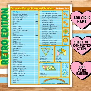 Brownie Badge Award Tracker Retro Checklist Chart Fillable Edit ...