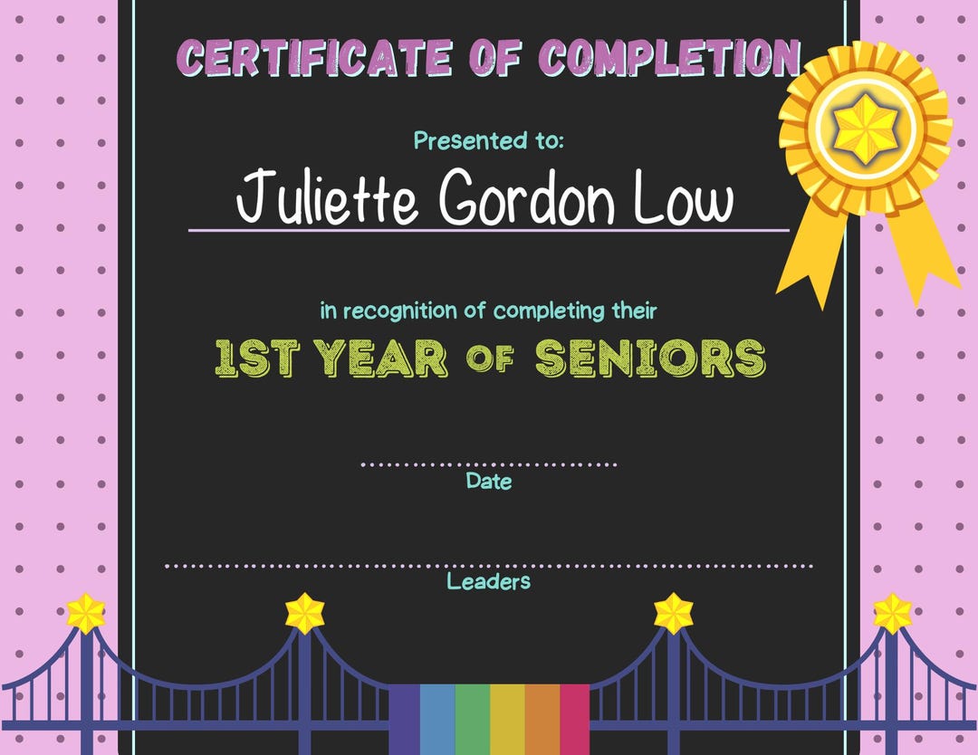 Modern 1st Year of Senior Girl Scout Bridging Troop Certificate *fits ...