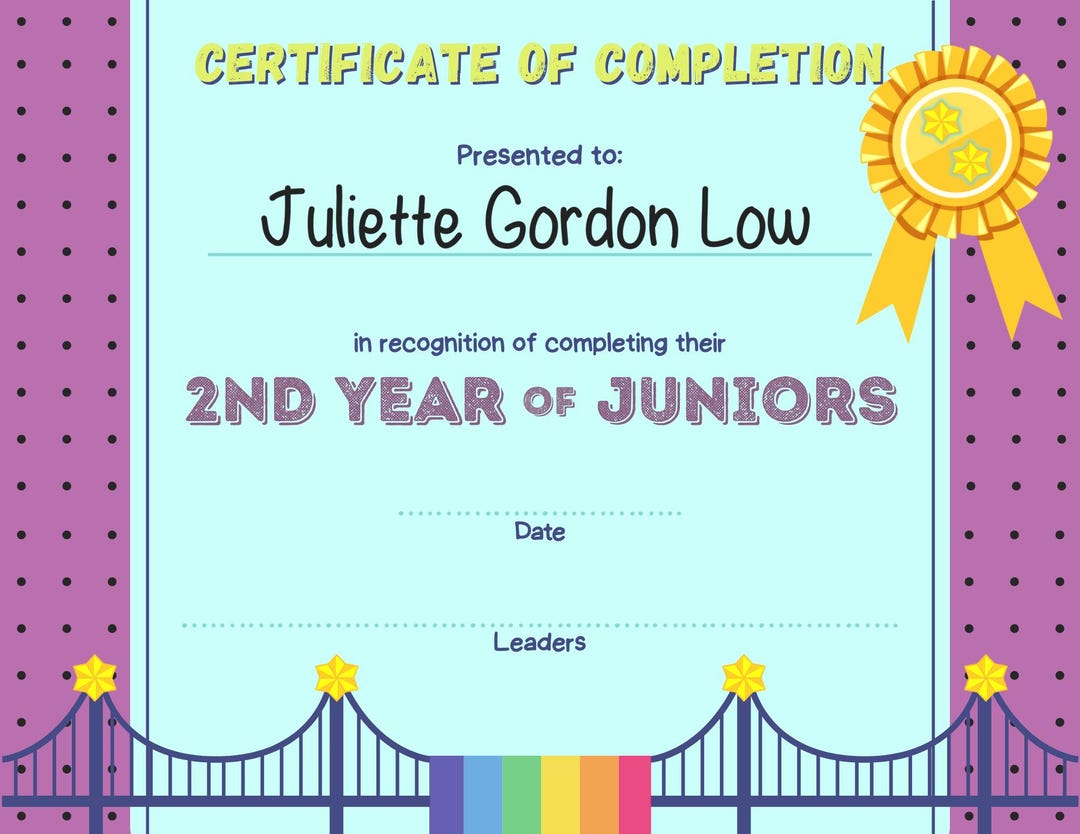 Modern 2nd Year of Juniors Girl Scout Bridging Troop Certificate *fits ...