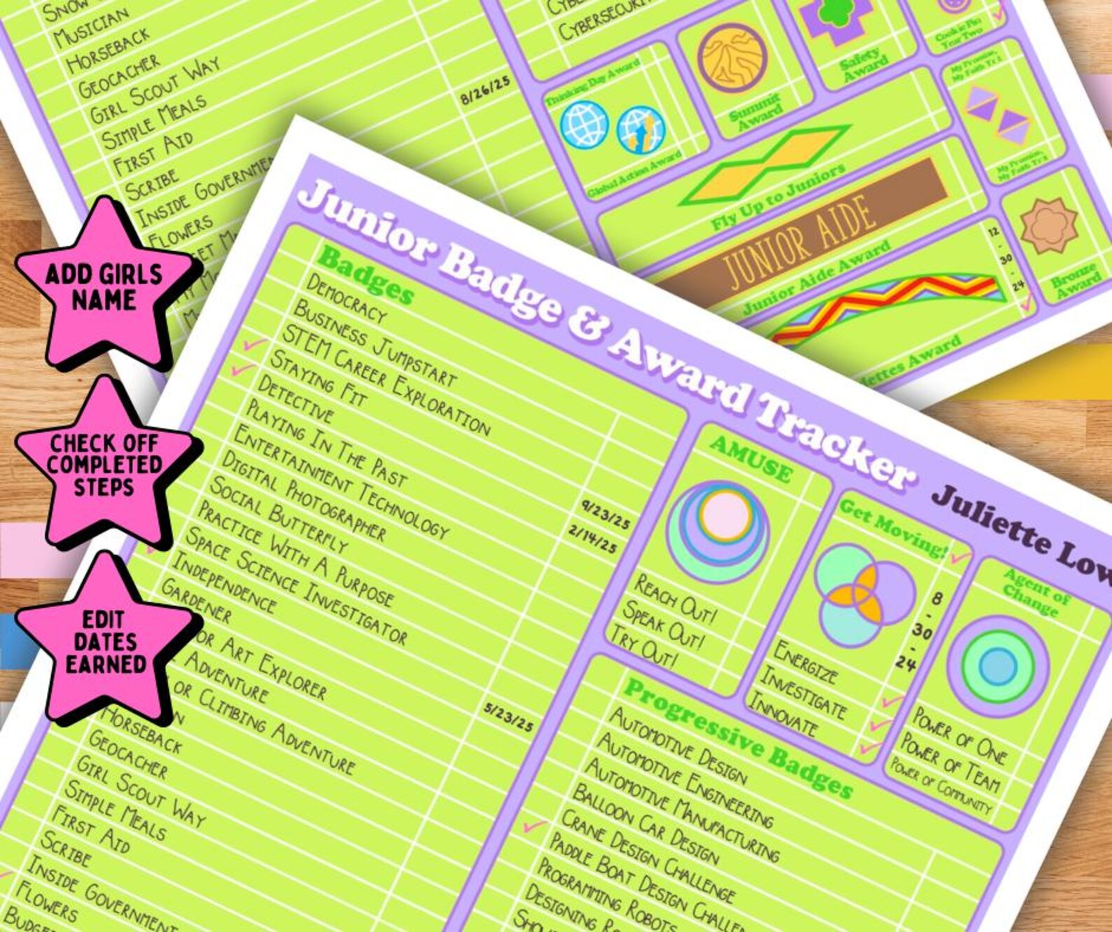 Junior Badge Award Tracker Retro Checklist Chart Fillable Edit ...