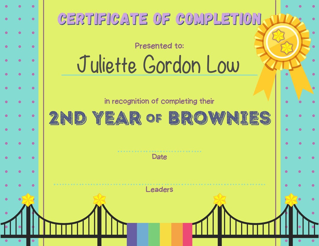 Brownies Girl Scout Bridging Certificate: Editable, Printable (PDF ...