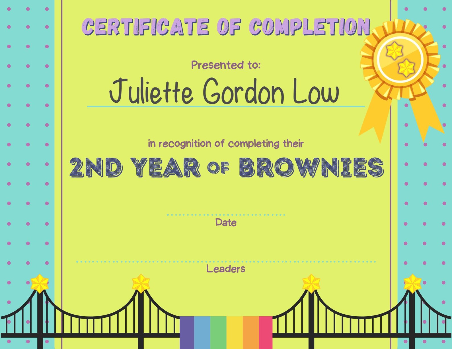 Brownies Girl Scout Bridging Certificate: Editable, Printable (PDF ...