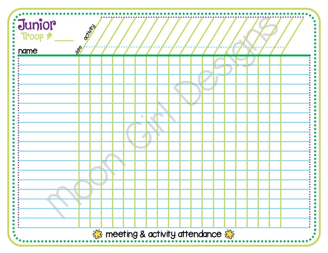 Junior Girl Scout Meeting Attendance Tracker: Fillable Sign-in Template ...