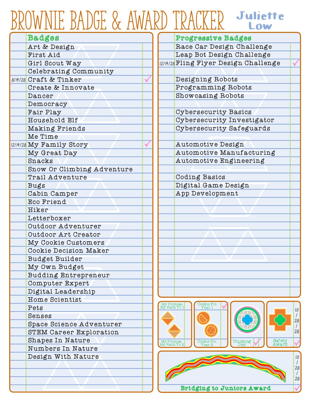 Girl Scout Brownie *2025-2026 UPDATE* New Version Badge Award Tracker ...