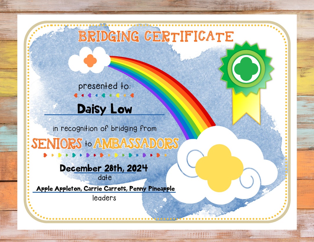 Senior Ambassador Girl Scout Bridging Troop Certificate Template ...