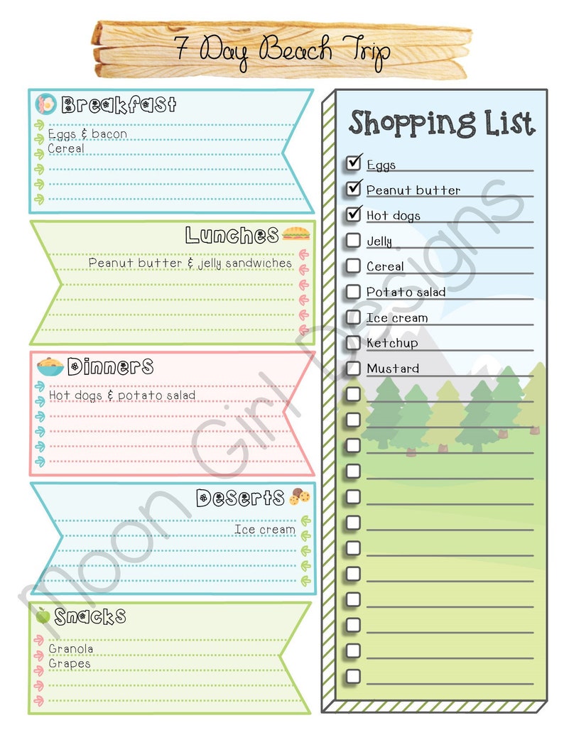 Girl Scout Weekly Trip Meal Planner Family Editable Printable PDF ...