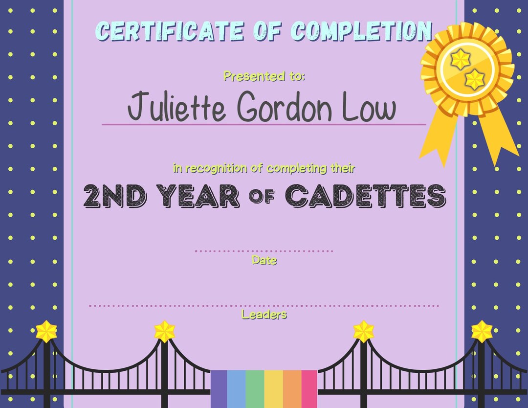Cadettes Girl Scout Bridging Certificate: Editable Printable (PDF ...
