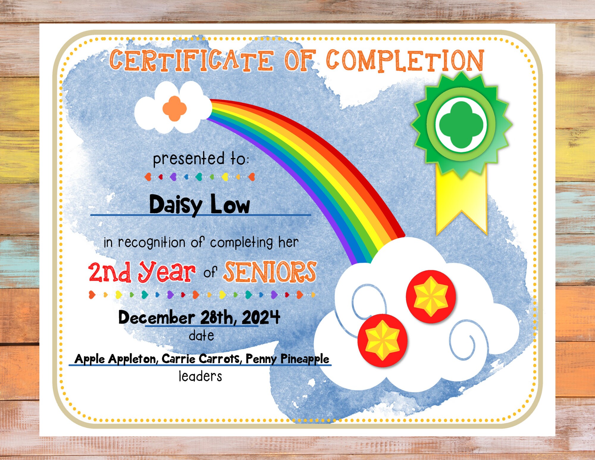 2nd Year Senior Girl Scout Completion Certificate Fillable Edit ...
