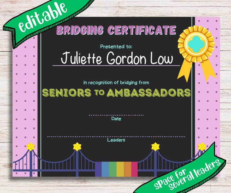 Modern Senior Ambassador Girl Scout Bridging Troop Certificate *fits ...