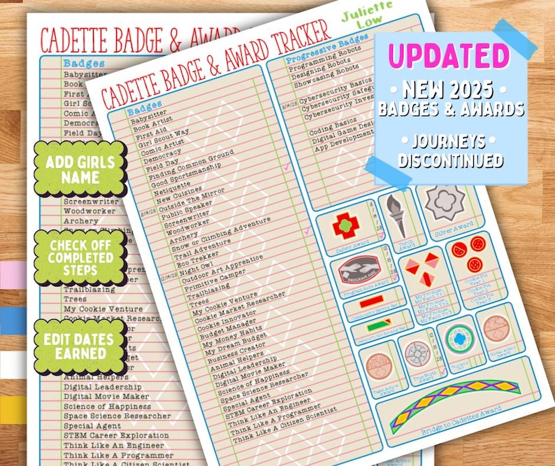 Girl Scout Cadette *2025-2026 UPDATE* New Version Badge Award Tracker ...