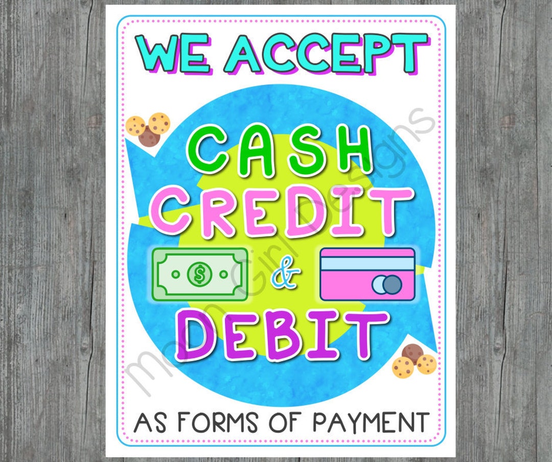 Girl Scout Cookie Booth Cash Credit Debit Payment Sign Printable ...