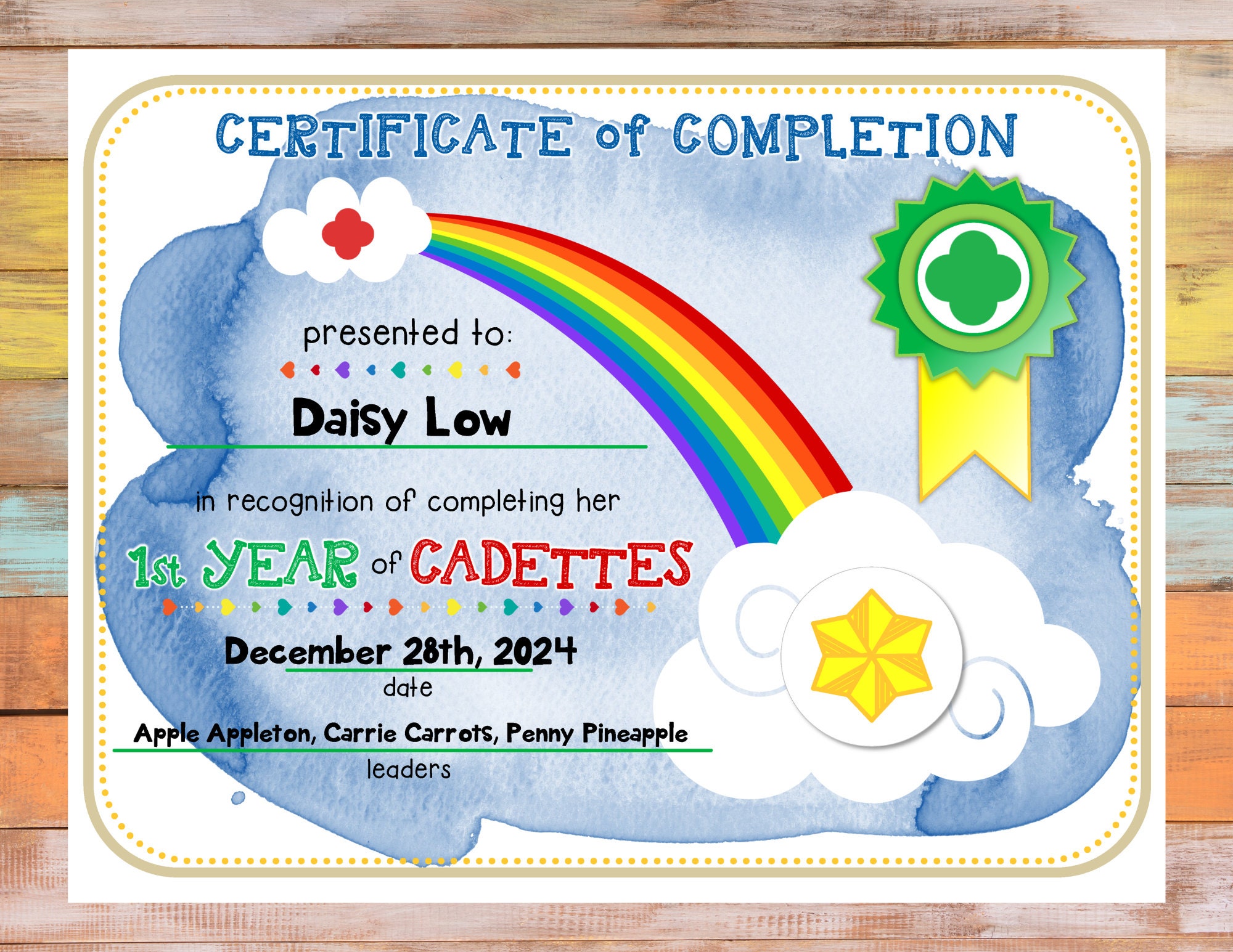1st Year Cadette Girl Scout Completion Certificate Fillable Edit ...