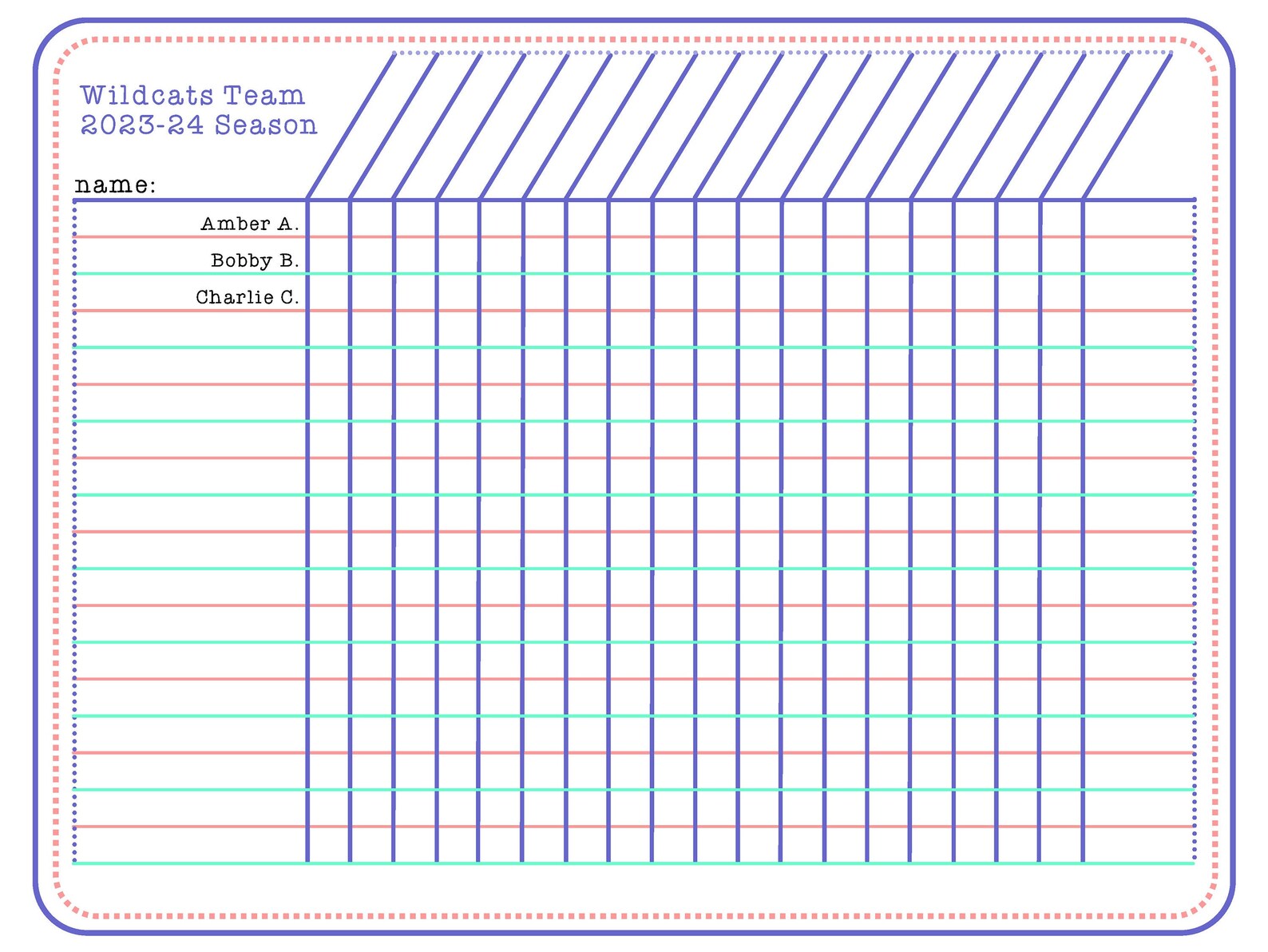 Blank *purple Coral Aqua* Meeting Activity Attendance Roster Tracker ...