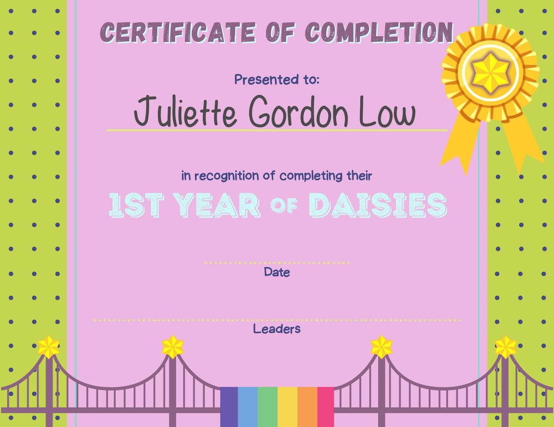 Modern 1st Year of Daisies Girl Scout Bridging Troop Certificate *fits ...