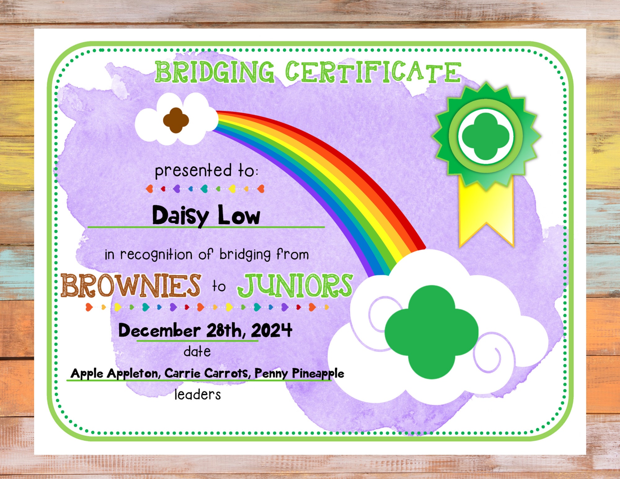 Brownie Junior Girl Scout Bridging Troop Certificate Template Fillable ...