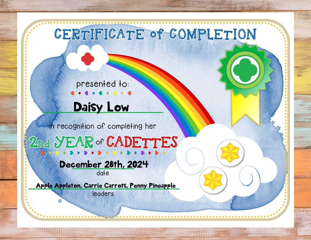 2nd Year Cadette Girl Scout Completion Certificate Fillable Edit ...