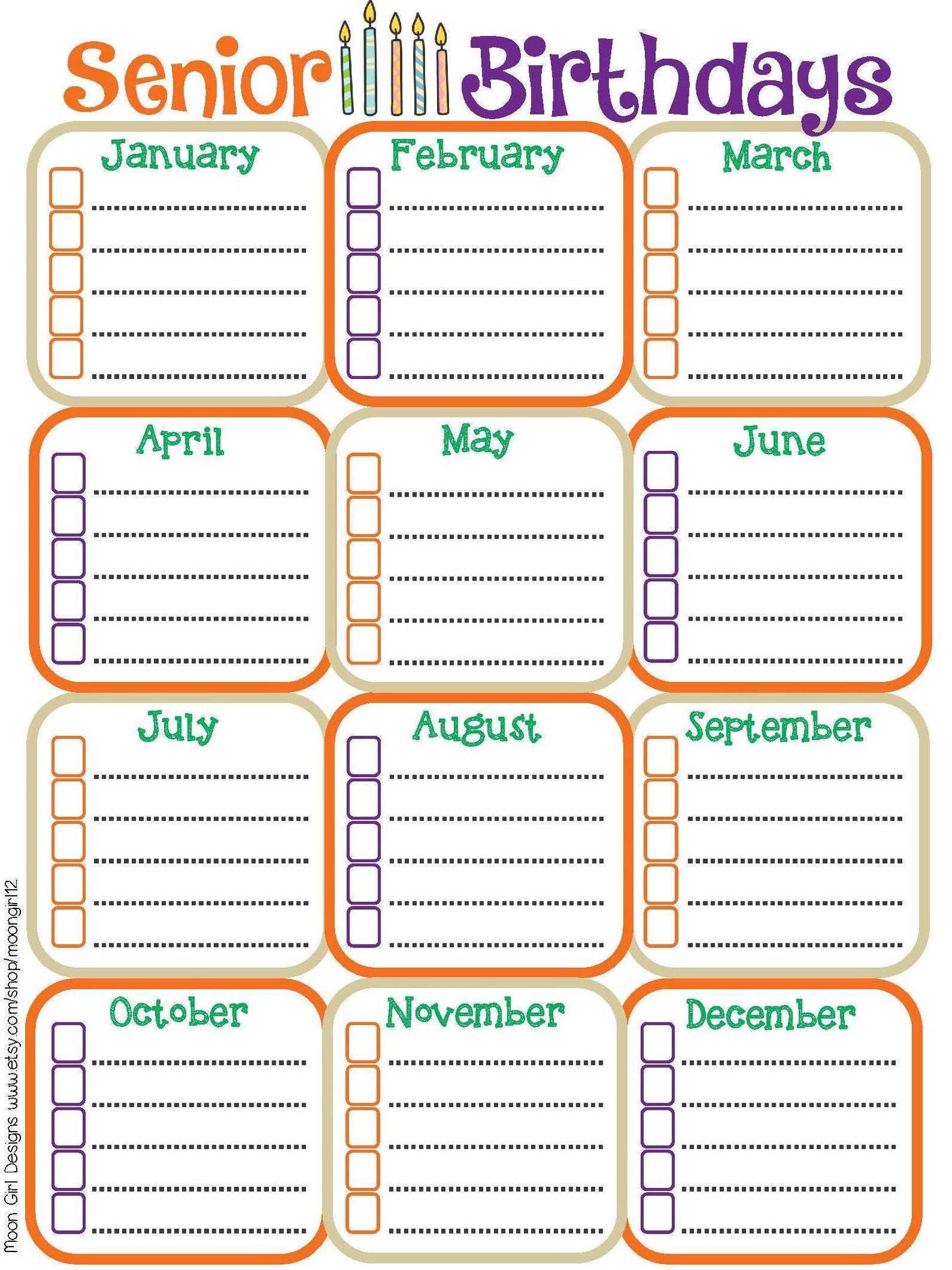 Senior Birthday Calendar Girl Scouts Editable Printable PDF Template ...