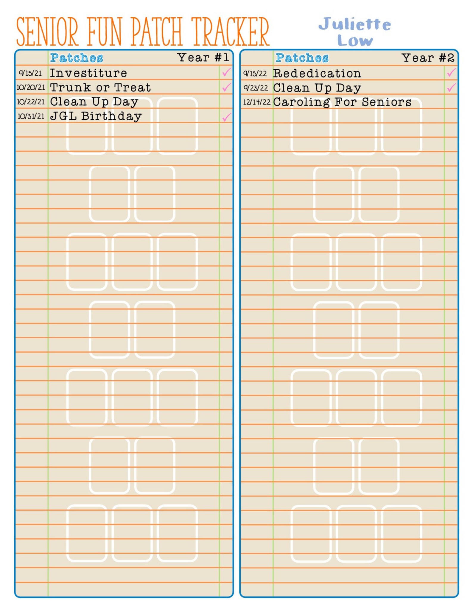 Senior Girl Scout FUN PATCH Tracker Checklist Chart Fillable Edit ...